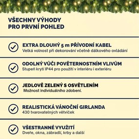 Vánoční girlanda ANDREA s osvětlením na dálkové ovládání, 5 m, zelená Casaria