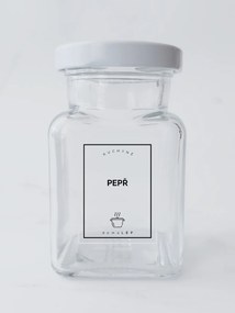 Samolepka na kořenky PEPŘ průhledná 3 × 4 cm tučné písmo
