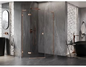Mexen Lunar, L pětiúhelníkový sprchový kout naklápěcí doleva 80 x 90 cm, 8mm čiré sklo, profil měděná matná, 831L-080L-090P-65-00-L