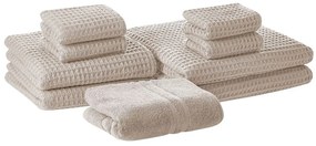Béžová sada 9 bavlněných ručníků AREORA Beliani