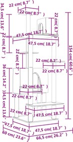 Škrabadlo pro kočky se sisalovými sloupky světle šedé 154 cm 171772