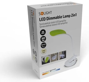 Solight LED stmívatelná lampička 2v1, podstavec i klip, 5W 4000K, 3 barevné kryty