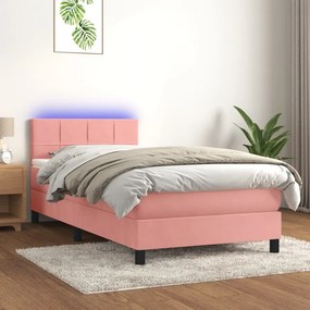 Box spring postel s matrací a LED růžová 100x200 cm samet 3134392