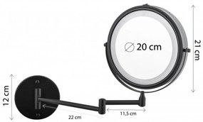 Erga Eda, LED osvětlené kosmetické zrcadlo na make-up ø20 cm, černá matná, ERG-YKA-CH.EDA-BLK