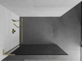 Mexen Kioto L, sprchová zástěna Walk-In 120 x 200 cm, 8mm šedé sklo, zlatý matný profil, 800-120-103-55-40