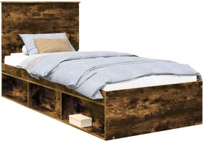 Rám postele s čelo Kouřový dub 75 x 190 cm Masivní borové dřevo 3409421