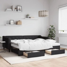 Válenda s přistýlkou a zásuvkami černá 90 x 200 cm textil 3197482