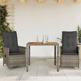 3dílný bistro set s poduškami šedý polyratan 3276723