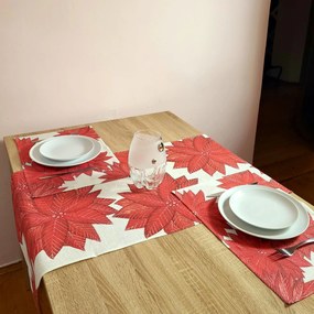 Lenbutik Lněné prostírání 48x32 cm Vánoční hvězda/ Poinsettia