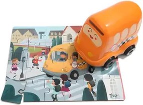 TOP BRIGHT Dřevěné puzzle s hračkou Školní autobus / 24 dílků