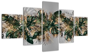 Obraz - Zlato-zelené tropické listy (125x70 cm)