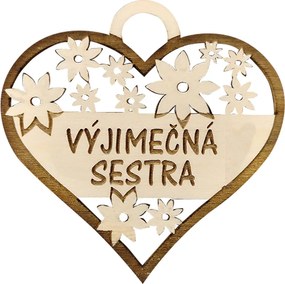AMADEA Dřevěné srdce s textem "vyjimečná sestra", 7 cm, český výrobek