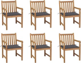 Zahradní židle 6 ks antracitové podušky masivní teak 3073031