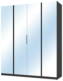 Šatní skříň KAJA 4LU | 200 cm | se zrcadly | VYSOKÁ | černá/evoke