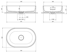 OMNIRES OVOUNBLV - Umyvadlo na desku OVO 55x36 cm dolomit/matná černá láva
