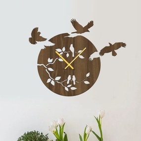 dřevo života Nástěnné hodiny PTÁCI Zvolte barvu dekoru: Wenge, Zvolte velikost hodin (cm): 40x40, Barva ručiček: Zlaté