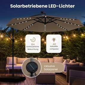 Costway Ø 300 cm konzolový deštník se 40 solárními LED světly a pytli s – hnědý
