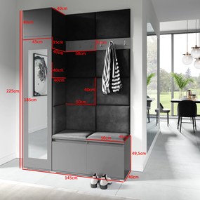 Eka Předsíňová stěna s čalouněnými panely Trinity 22 - Dub Artisan s černou / Tmavá modrá 2331