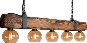 Dřevěný lustr na řetězu RUSTIC GLASS 120 cm 5xE27 tmavé dřevo Barva stínidla: Jantarové sklo