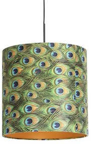 Závěsné svítidlo s sametovým stínítkem Peacock se zlatem 40 cm - Combi