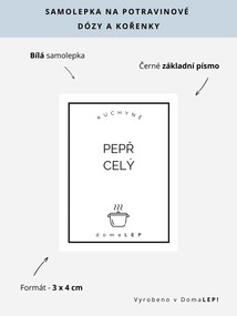 Samolepka na kořenky PEPŘ CELÝ bílá 3 × 4 cm základní písmo