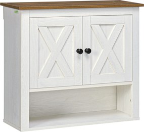 kleankin Nástěnná skříňka do koupelny s 2 dveřmi a úložnými policemi 60x19,5x52,5 cm Bílá | Aosom