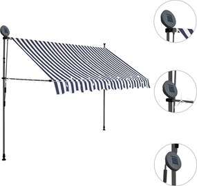 Ručně zatahovací markýza s LED světlem 250 cm modrobílá 145844