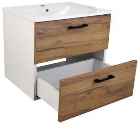 BPS-koupelny Koupelnová skříňka s keramickým umyvadlem Agria NEW W 60 - bílá/zlatý dub