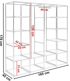 Šatní textilní skříň OLENA 165 cm antracitová