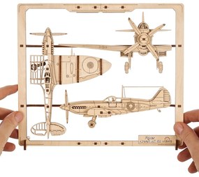 Ugears 2,5D dřevěné mechanické puzzle Stíhací letadlo