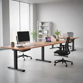 Výškově nastavitelný stůl OfficeTech Long, 260 x 80 cm, černá podnož, třešeň