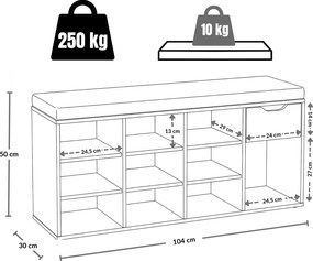 Botník s sedákem KADO, 104 x 50 x 30 cm, hnědá