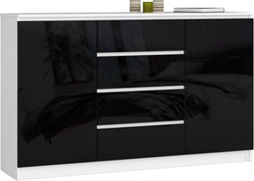 Komoda K160 2D4SZ bílá/černý lesk