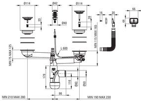 Deante Egeria, nerezový dřez pod desku 1,5-komorový B/O 570x440x200 3,5" + prostorově úsporný sifon, vzor satyna, ZPE_050C