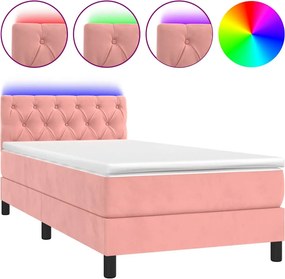 Box spring postel s matrací a LED růžová 80 x 200 cm samet 3134554