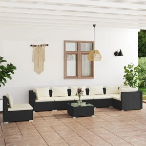 vidaXL 8dílná zahradní sedací souprava s poduškami polyratan [3102349] Barva: Černá a krémová