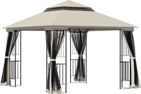 Zahradní pavilon Outsunny s dvojitou střechou a párty stanem 2,99 x 2,99 m se 4 bočními stěnami z kovu a polyesteru v béžové barvě | Aosom.de