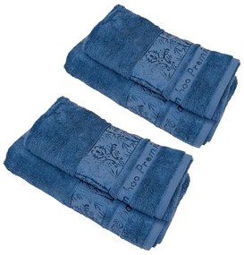 Sada 4 kusů tmavě modré bambusové osušky a ručníků TiaHome