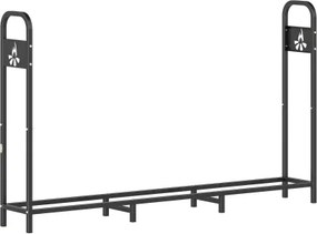 Outsunny kovový venkovní dřevník na krb s extra zesílenými nohami a vyřezávaným designem ohniště, nosnost 300 kg, černý