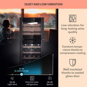 Klarstein El Dorado 89, vinotéka, lednice na sýr, 89 l, 2 zóny, LED, dotykový displej