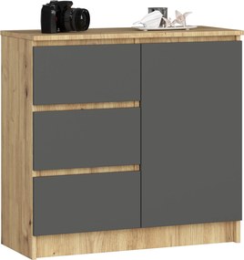Komoda K80 Jerry 1D3SZ dub artisan/grafitová šedá