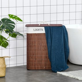 HOMCOM Úzký bambusový koš na prádlo s víkem 100L, sběrač na prádlo s rukojetmi, 2 vyjímatelné tašky na prádlo, koše na prádlo pro prádelnu, ložnici, …