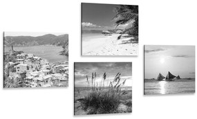 Set obrazů ráj na zemi v černobílém provedení - 4x 40x40 cm