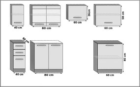 Kuchyňská linka Belini 240 cm bílý lesk / černý lesk s pracovní deskou Marika