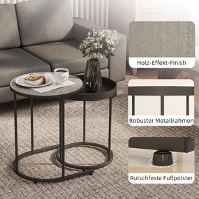 HOMCOM Sada 2 obývacích stolů, zasouvací, design podnosu, kov, šedá