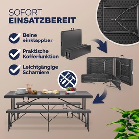 Pivní set se stolem a lavicemi 3dílný plast antracitová 180cm