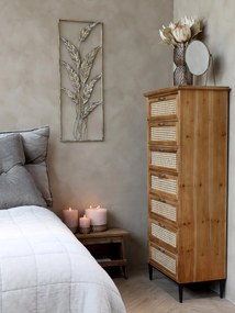 Hnědá antik dřevěná komoda se šuplíky a výpletem French wicker - 54*32*125cm