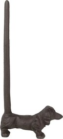 Hnědý litinový stojan na kuchyňské utěrky s jezevčíkem - 14*8*30 cm