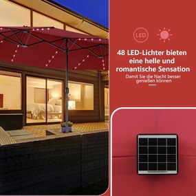 Costway 470 cm velký dvojitý deštník na terasu s 48 solárními LED světly