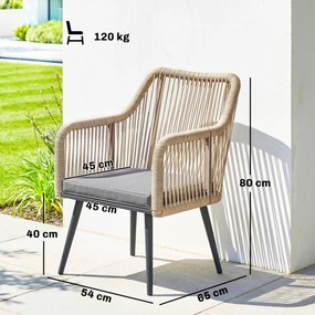 Zahradní židle sada 2 zahradních židlí odolných proti povětrnostním vlivům s područkou sedák kovový rám nosnost do 120 kg světle šedá